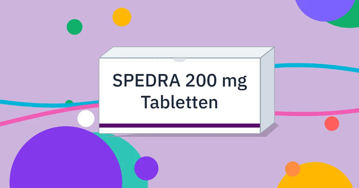Symbolbild: Packung mit der Aufschrift SPEDRA 200 mg Tabletten (PZN 10130577) – Verfügbarkeit und Bezug in Apotheken in Frankfurt am Main