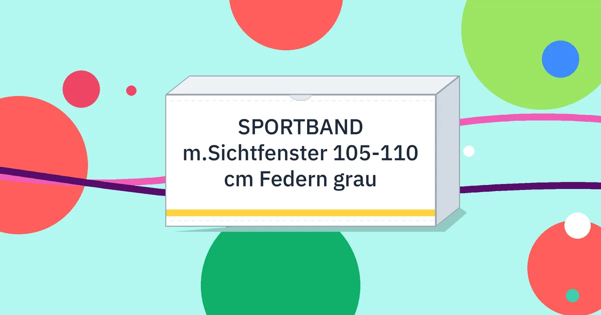 Symbolbild: Packung mit der Aufschrift SPORTBAND m.Sichtfenster 105-110 cm Federn grau (PZN 13916812) – Verfügbarkeit und Bezug in Apotheken in Frankfurt am Main