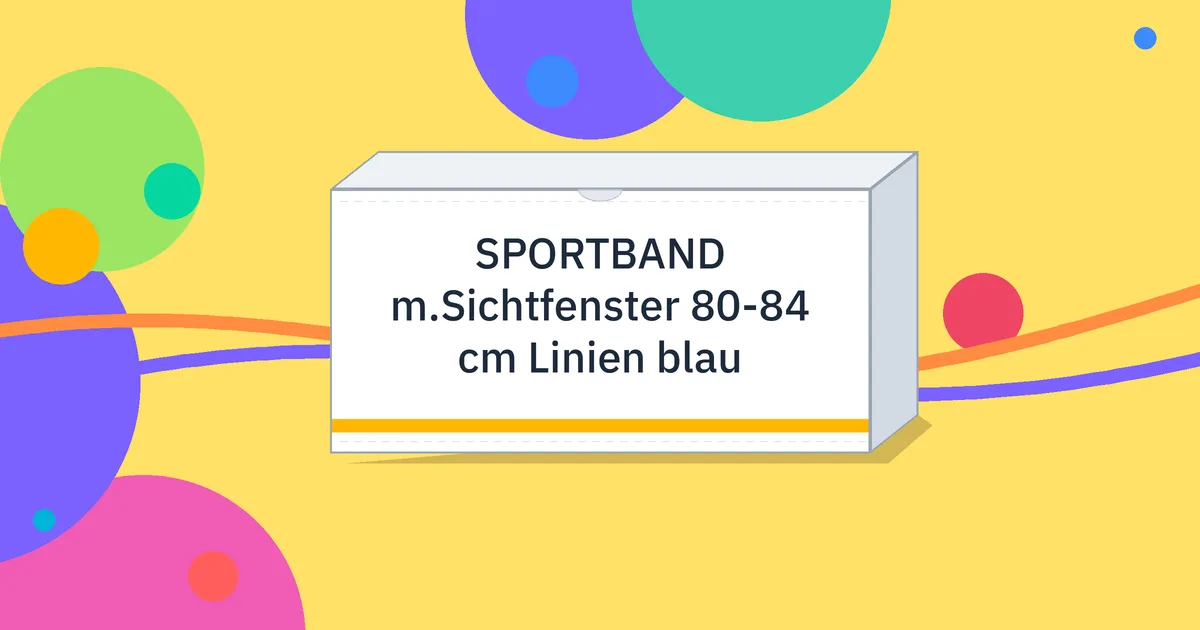 Symbolbild: Packung mit der Aufschrift SPORTBAND m.Sichtfenster 80-84 cm Linien blau (PZN 17837593) – Verfügbarkeit und Bezug in Apotheken in Frankfurt am Main