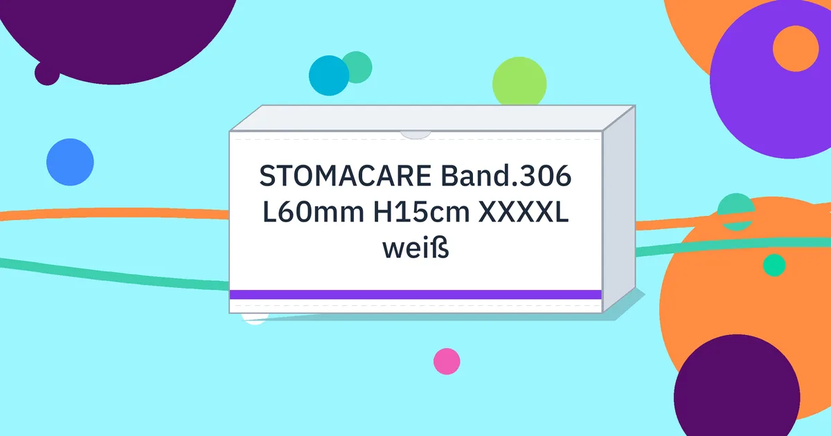 Symbolbild: Packung mit der Aufschrift STOMACARE Band.306 L60mm H15cm XXXXL weiß (PZN 07663519) – Verfügbarkeit und Bezug in Apotheken in Frankfurt am Main