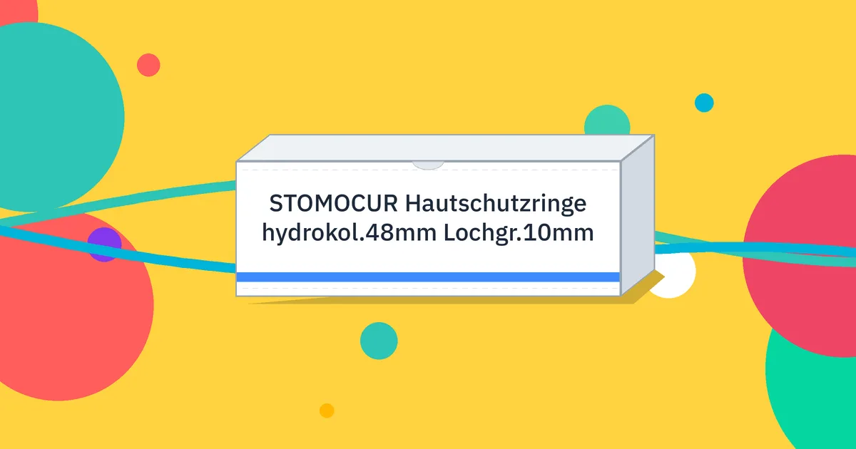 Symbolbild: Packung mit der Aufschrift STOMOCUR Hautschutzringe hydrokol.48mm Lochgr.10mm (PZN 15865421) – Verfügbarkeit und Bezug in Apotheken in Frankfurt am Main