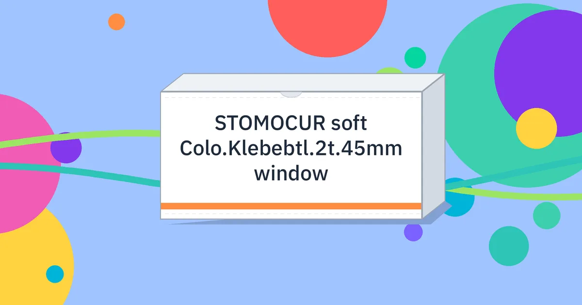 Symbolbild: Packung mit der Aufschrift STOMOCUR soft Colo.Klebebtl.2t.45mm window (PZN 09898586) – Verfügbarkeit und Bezug in Apotheken in Frankfurt am Main