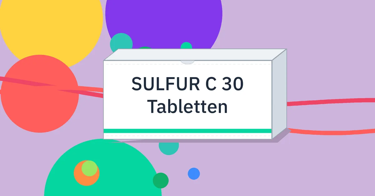 Symbolbild: Packung mit der Aufschrift SULFUR C 30 Tabletten (PZN 04238997) – Verfügbarkeit und Bezug in Apotheken in Frankfurt am Main
