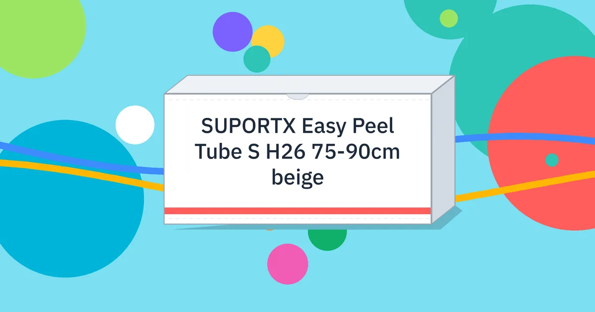 Symbolbild: Packung mit der Aufschrift SUPORTX Easy Peel Tube S H26 75-90cm beige (PZN 09486820) – Verfügbarkeit und Bezug in Apotheken in Frankfurt am Main