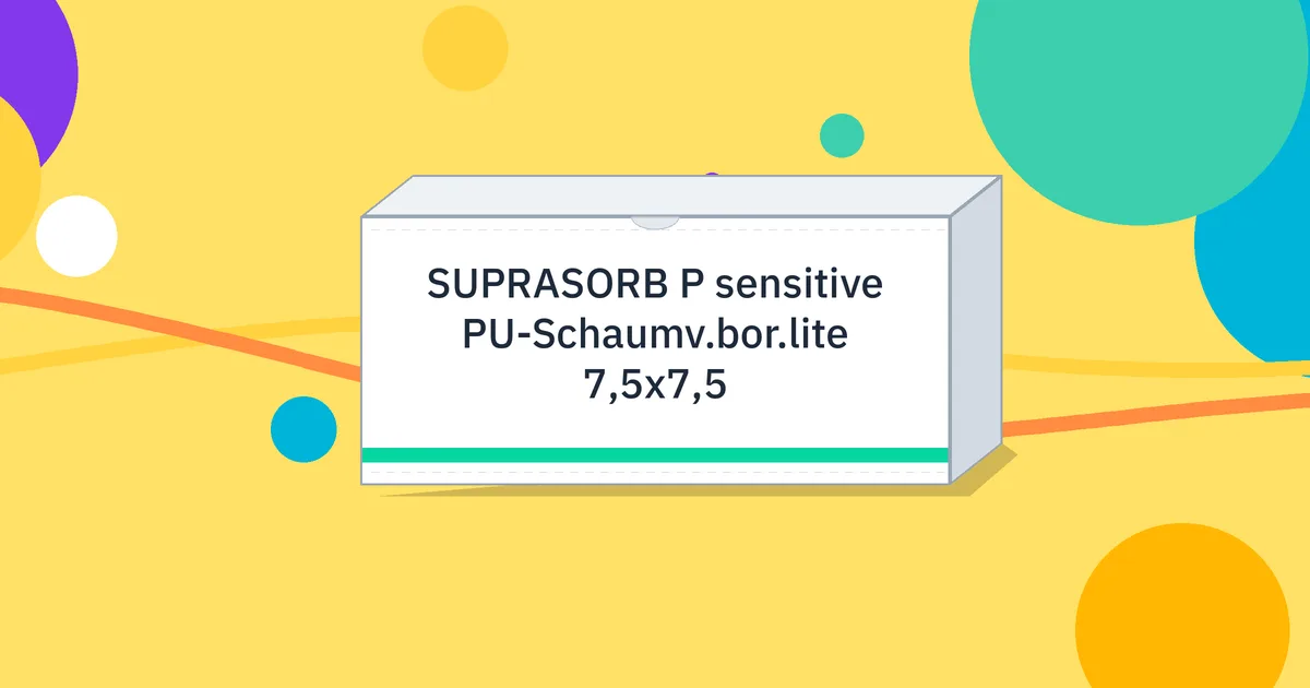 Symbolbild: Packung mit der Aufschrift SUPRASORB P sensitive PU-Schaumv.bor.lite 7,5x7,5 (PZN 10174959) – Verfügbarkeit und Bezug in Apotheken in Frankfurt am Main