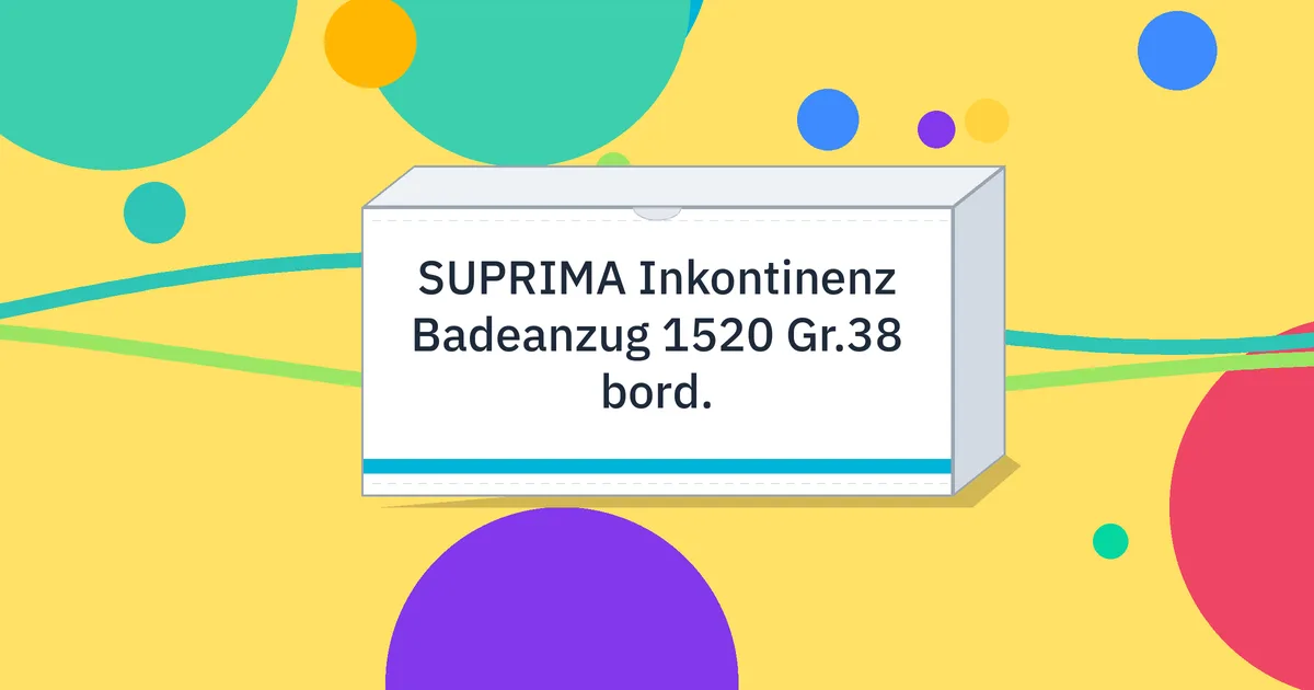 Symbolbild: Packung mit der Aufschrift SUPRIMA Inkontinenz Badeanzug 1520 Gr.38 bord. (PZN 04376340) – Verfügbarkeit und Bezug in Apotheken in Frankfurt am Main