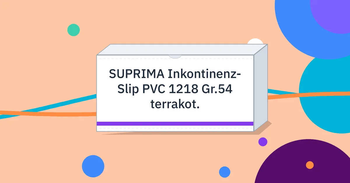 Symbolbild: Packung mit der Aufschrift SUPRIMA Inkontinenz-Slip PVC 1218 Gr.54 terrakot. (PZN 02608674) – Verfügbarkeit und Bezug in Apotheken in Frankfurt am Main