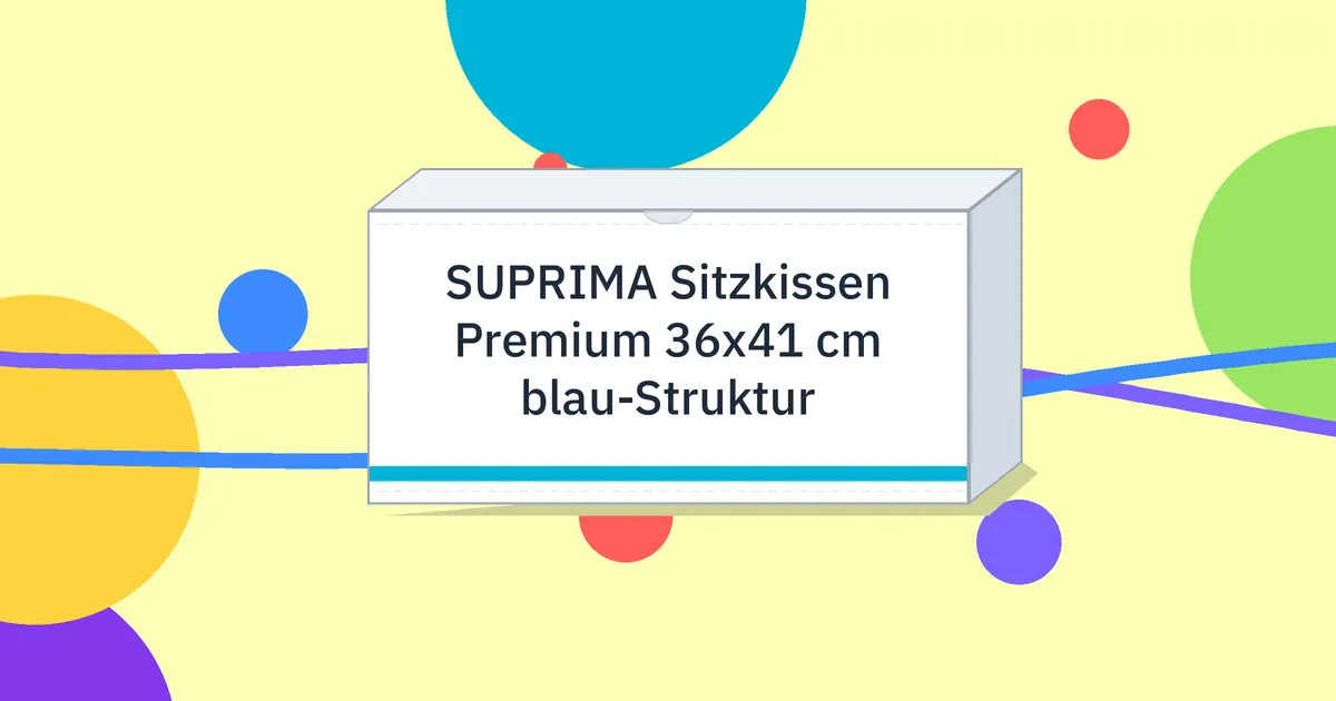 Symbolbild: Packung mit der Aufschrift SUPRIMA Sitzkissen Premium 36x41 cm blau-Struktur (PZN 20161449) – Verfügbarkeit und Bezug in Apotheken in Frankfurt am Main