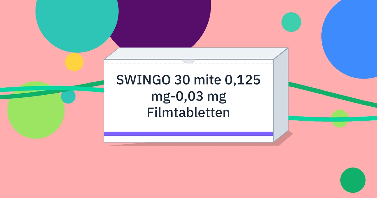 Symbolbild: Packung mit der Aufschrift SWINGO 30 mite 0,125 mg-0,03 mg Filmtabletten (PZN 10750972) – Verfügbarkeit und Bezug in Apotheken in Frankfurt am Main
