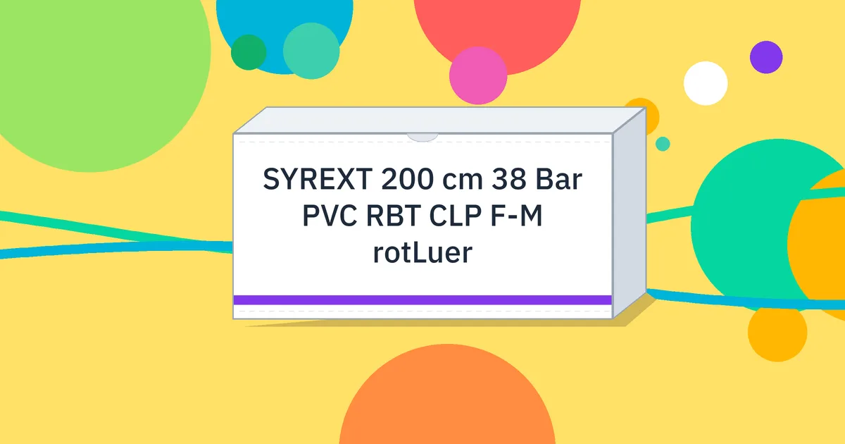 Symbolbild: Packung mit der Aufschrift SYREXT 200 cm 38 Bar PVC RBT CLP F-M rotLuer (PZN 17898809) – Verfügbarkeit und Bezug in Apotheken in Frankfurt am Main
