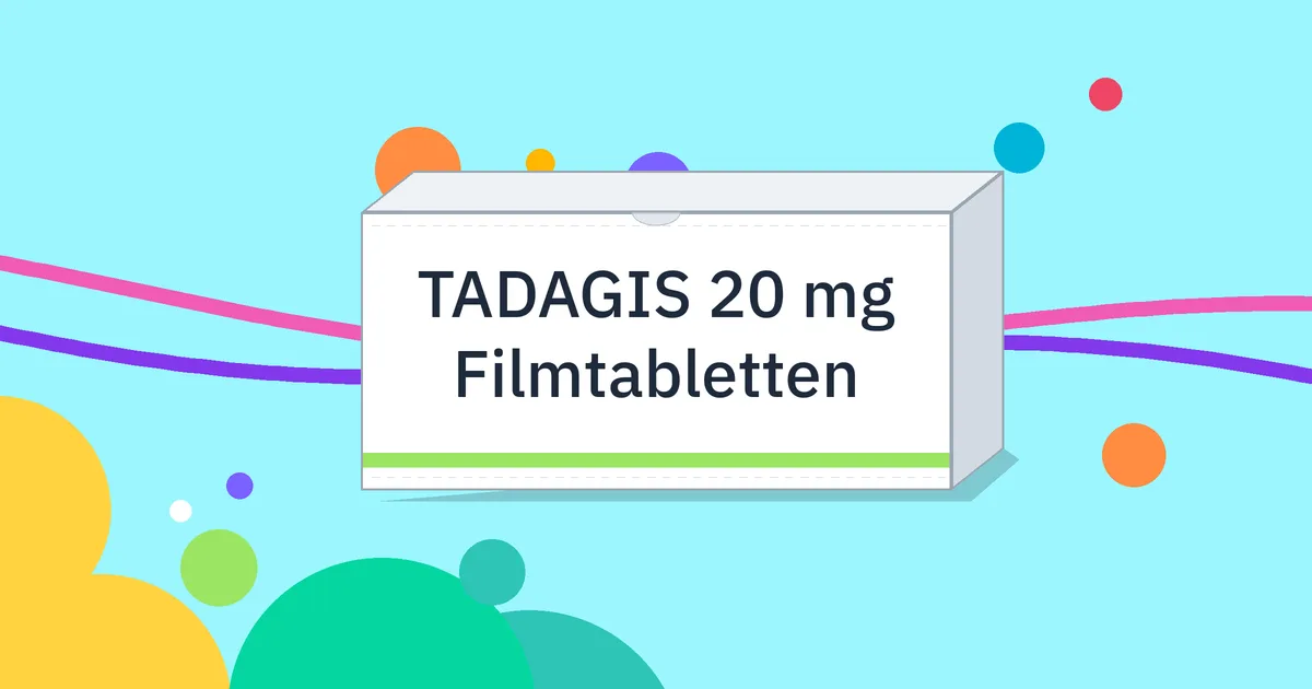 Symbolbild: Packung mit der Aufschrift TADAGIS 20 mg Filmtabletten (PZN 13838785) – Verfügbarkeit und Bezug in Apotheken in Frankfurt am Main