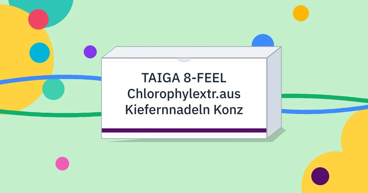 Symbolbild: Packung mit der Aufschrift TAIGA 8-FEEL Chlorophylextr.aus Kiefernnadeln Konz (PZN 19779859) – Verfügbarkeit und Bezug in Apotheken in Frankfurt am Main