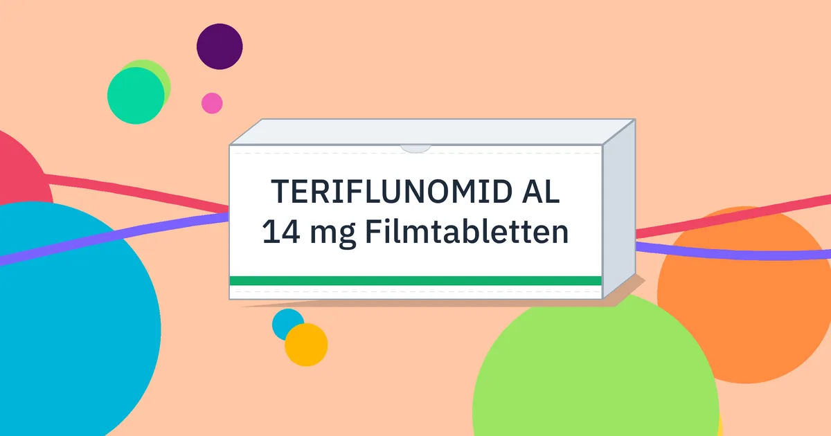 Symbolbild: Packung mit der Aufschrift TERIFLUNOMID AL 14 mg Filmtabletten (PZN 18886642) – Verfügbarkeit und Bezug in Apotheken in Frankfurt am Main