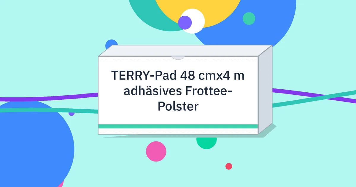 Symbolbild: Packung mit der Aufschrift TERRY-Pad 48 cmx4 m adhäsives Frottee-Polster (PZN 20949048) – Verfügbarkeit und Bezug in Apotheken in Frankfurt am Main