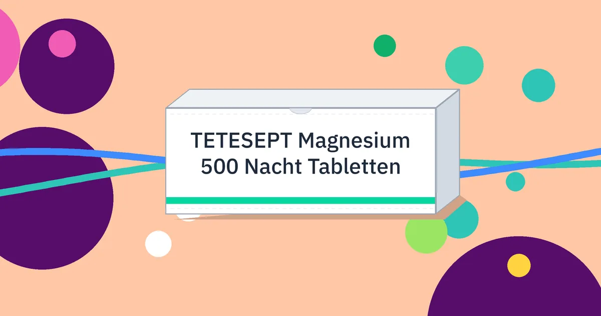 Symbolbild: Packung mit der Aufschrift TETESEPT Magnesium 500 Nacht Tabletten (PZN 13166699) – Verfügbarkeit und Bezug in Apotheken in Frankfurt am Main