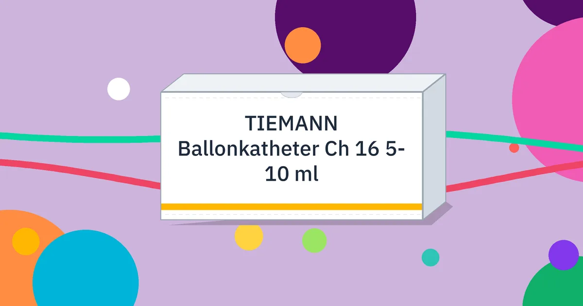 Symbolbild: Packung mit der Aufschrift TIEMANN Ballonkatheter Ch 16 5-10 ml (PZN 00182283) – Verfügbarkeit und Bezug in Apotheken in Frankfurt am Main