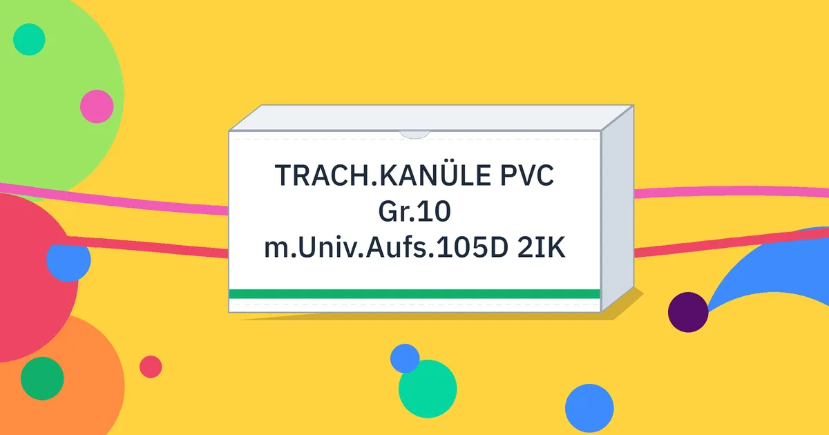 Symbolbild: Packung mit der Aufschrift TRACH.KANÜLE PVC Gr.10 m.Univ.Aufs.105D 2IK (PZN 06995136) – Verfügbarkeit und Bezug in Apotheken in Frankfurt am Main