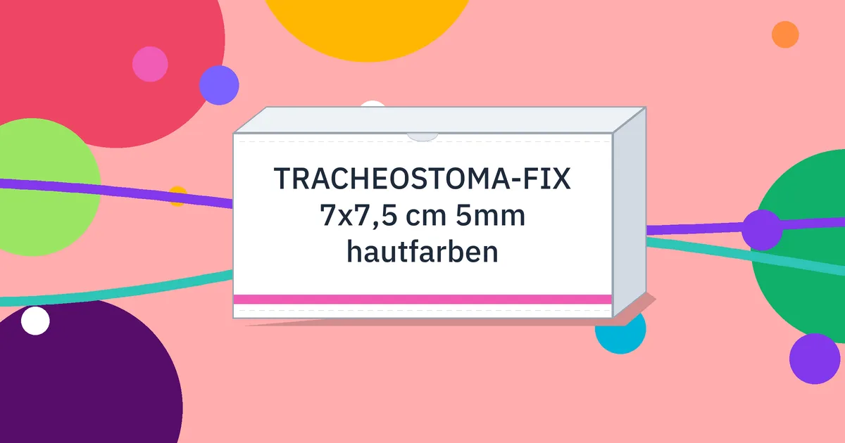 Symbolbild: Packung mit der Aufschrift TRACHEOSTOMA-FIX 7x7,5 cm 5mm hautfarben (PZN 14234285) – Verfügbarkeit und Bezug in Apotheken in Frankfurt am Main