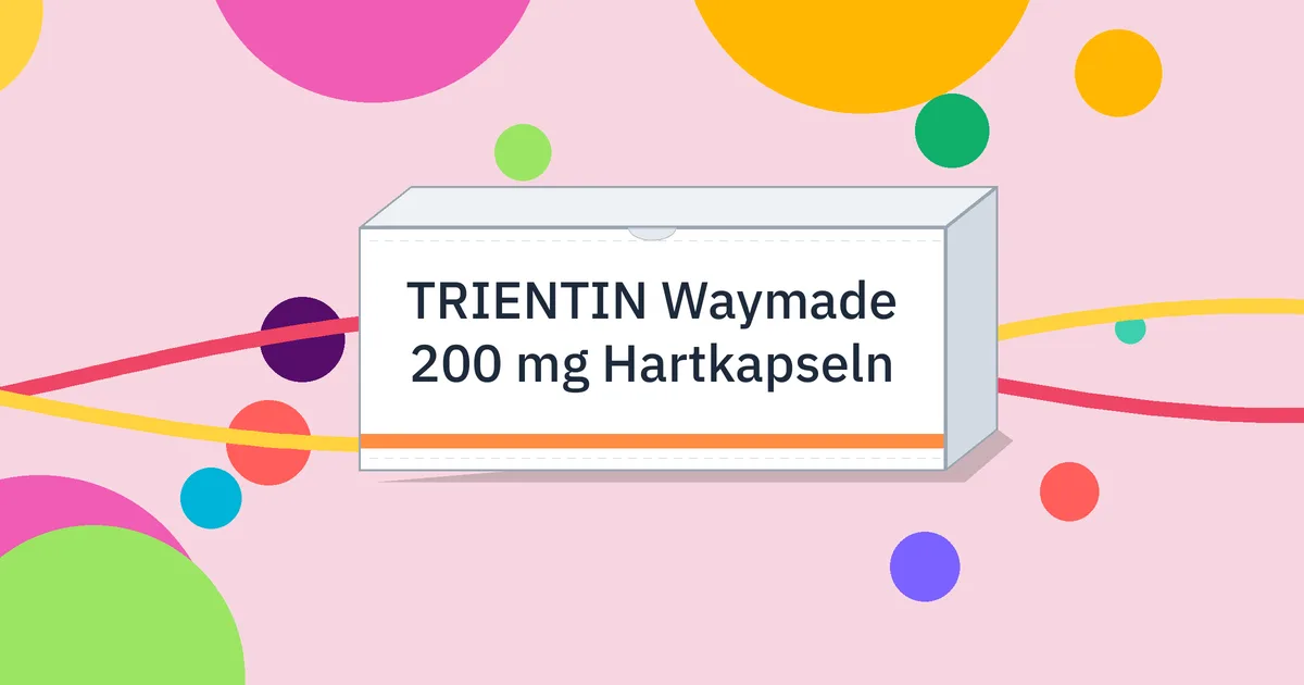 Symbolbild: Packung mit der Aufschrift TRIENTIN Waymade 200 mg Hartkapseln (PZN 18232188) – Verfügbarkeit und Bezug in Apotheken in Frankfurt am Main