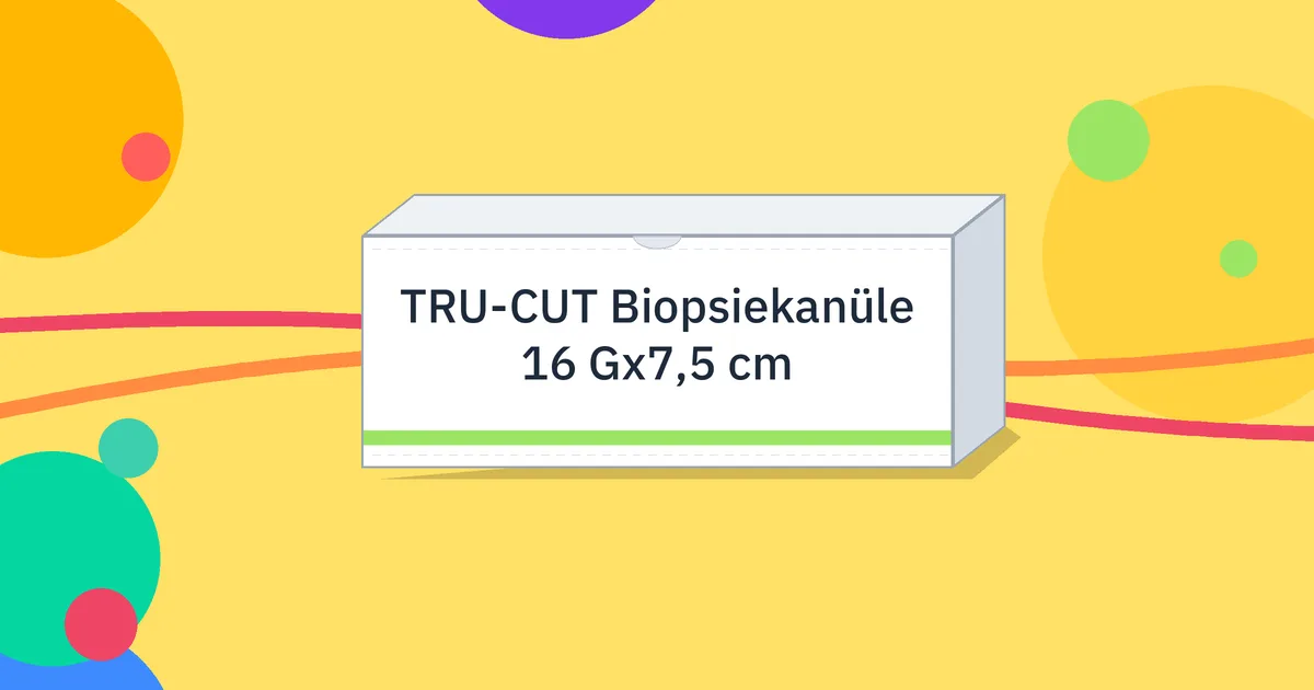 Symbolbild: Packung mit der Aufschrift TRU-CUT Biopsiekanüle 16 Gx7,5 cm (PZN 00284931) – Verfügbarkeit und Bezug in Apotheken in Frankfurt am Main