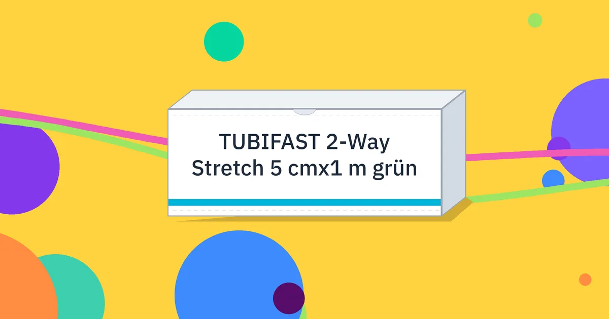 Symbolbild: Packung mit der Aufschrift TUBIFAST 2-Way Stretch 5 cmx1 m grün (PZN 14333840) – Verfügbarkeit und Bezug in Apotheken in Frankfurt am Main