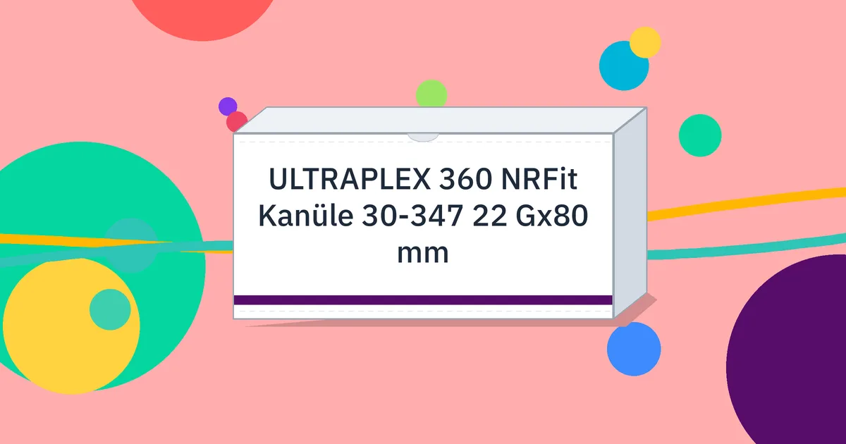 Symbolbild: Packung mit der Aufschrift ULTRAPLEX 360 NRFit Kanüle 30-347 22 Gx80 mm (PZN 13658712) – Verfügbarkeit und Bezug in Apotheken in Frankfurt am Main