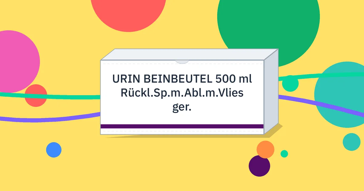 Symbolbild: Packung mit der Aufschrift URIN BEINBEUTEL 500 ml Rückl.Sp.m.Abl.m.Vlies ger. (PZN 07517114) – Verfügbarkeit und Bezug in Apotheken in Frankfurt am Main