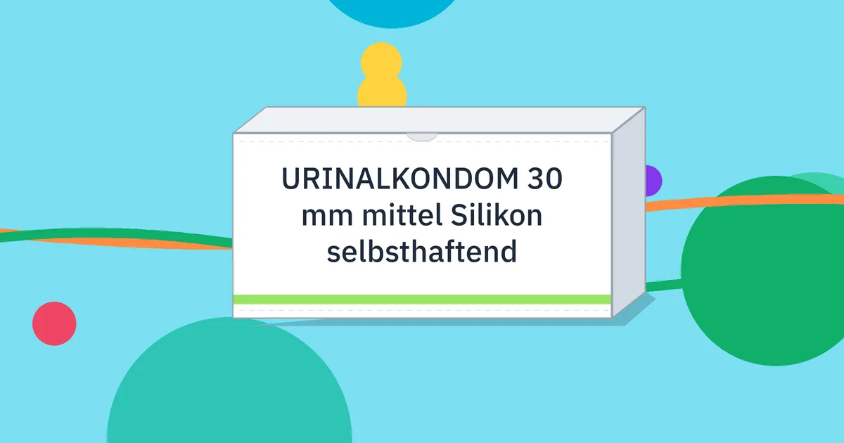 Symbolbild: Packung mit der Aufschrift URINALKONDOM 30 mm mittel Silikon selbsthaftend (PZN 00172445) – Verfügbarkeit und Bezug in Apotheken in Frankfurt am Main