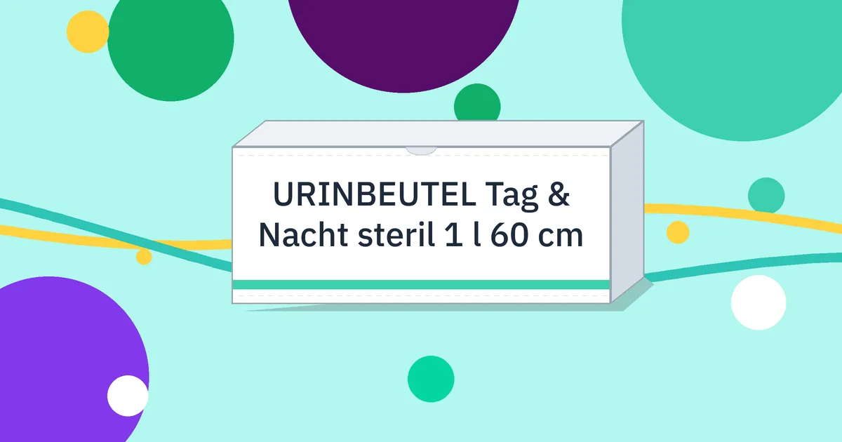 Symbolbild: Packung mit der Aufschrift URINBEUTEL Tag & Nacht steril 1 l 60 cm (PZN 18778556) – Verfügbarkeit und Bezug in Apotheken in Frankfurt am Main