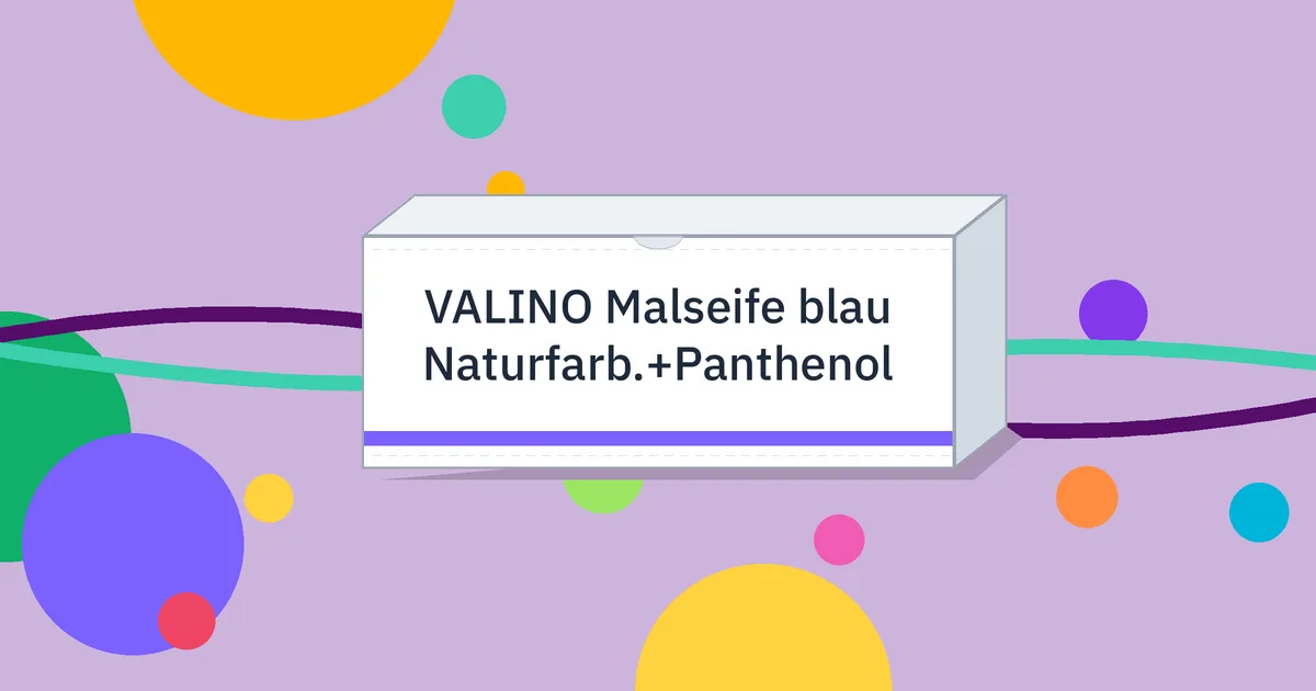 Symbolbild: Packung mit der Aufschrift VALINO Malseife blau Naturfarb.+Panthenol (PZN 07771976) – Verfügbarkeit und Bezug in Apotheken in Frankfurt am Main
