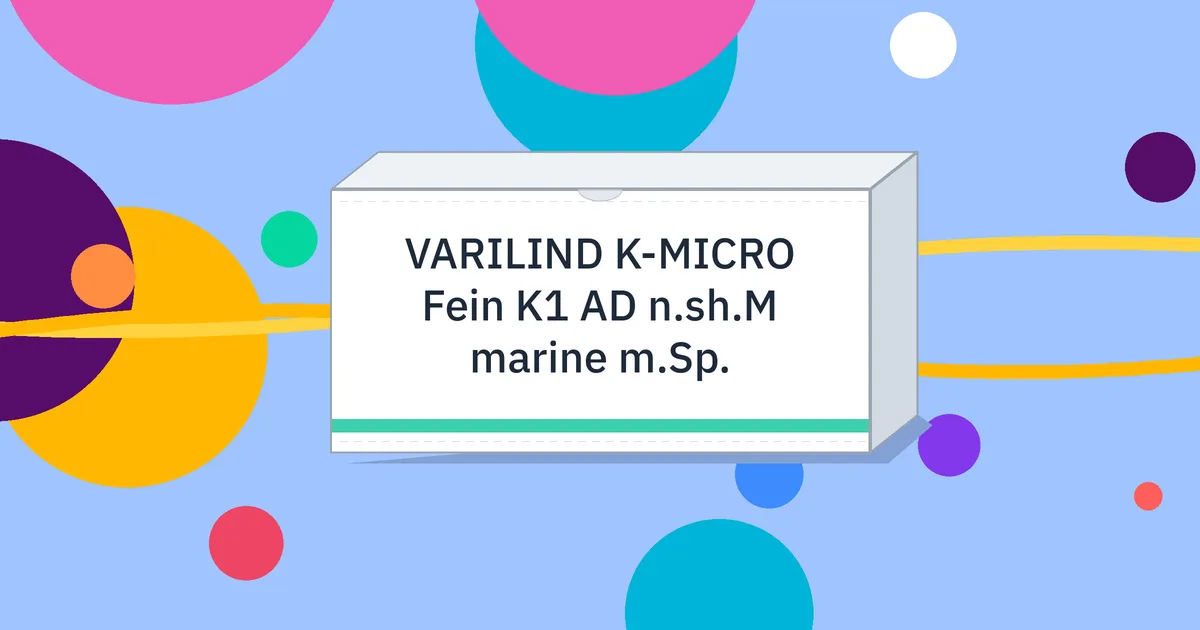 Symbolbild: Packung mit der Aufschrift VARILIND K-MICRO Fein K1 AD n.sh.M marine m.Sp. (PZN 20557354) – Verfügbarkeit und Bezug in Apotheken in Frankfurt am Main