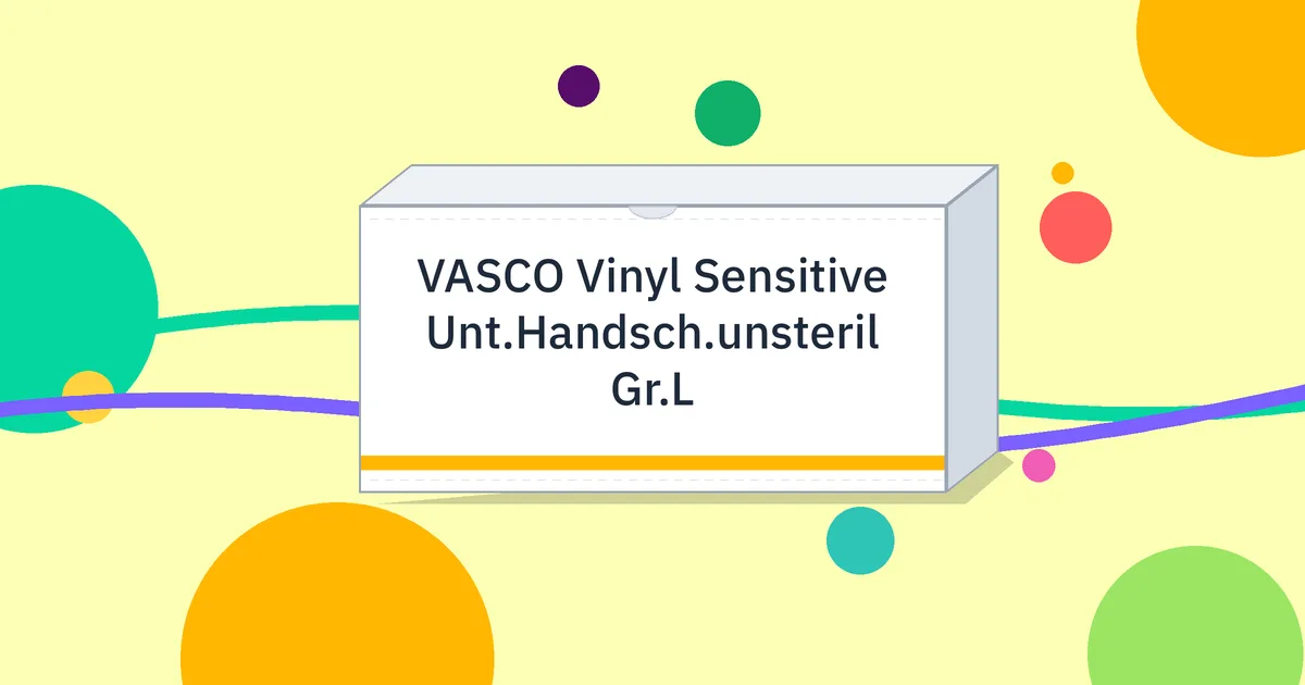 Symbolbild: Packung mit der Aufschrift VASCO Vinyl Sensitive Unt.Handsch.unsteril Gr.L (PZN 19767201) – Verfügbarkeit und Bezug in Apotheken in Frankfurt am Main