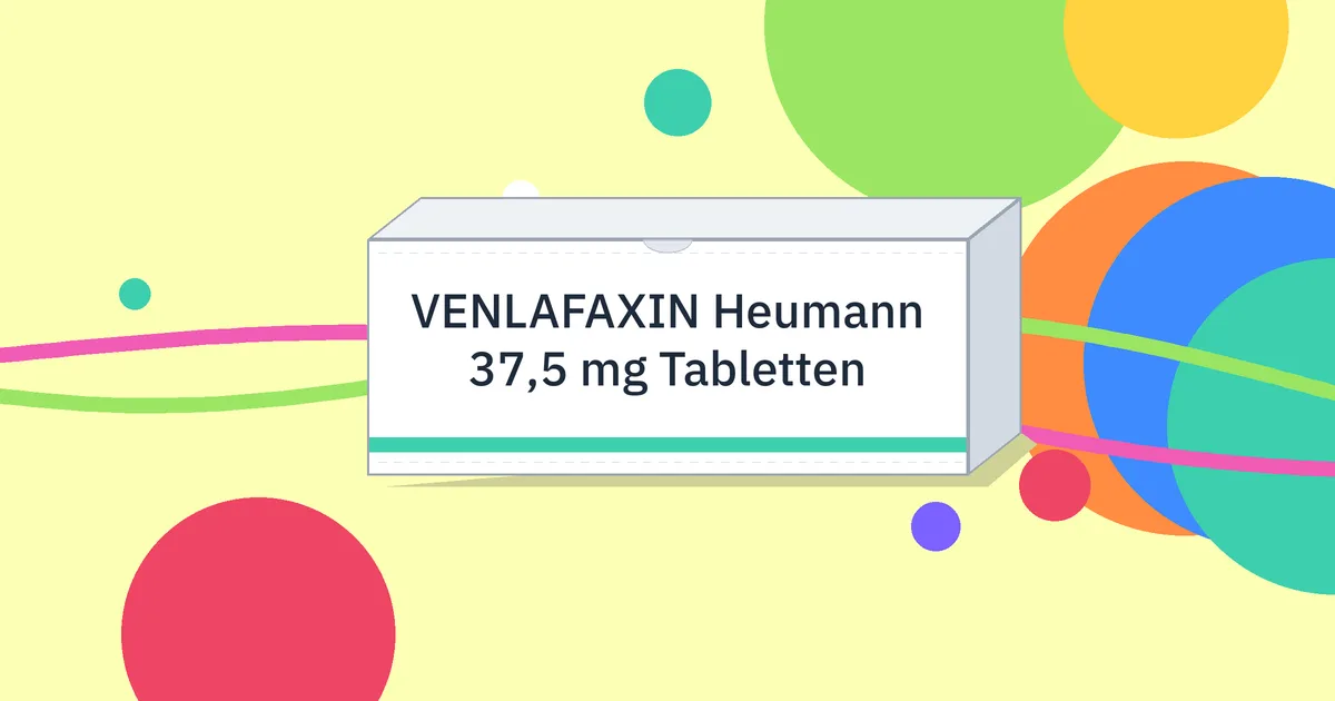 Symbolbild: Packung mit der Aufschrift VENLAFAXIN Heumann 37,5 mg Tabletten (PZN 02090272) – Verfügbarkeit und Bezug in Apotheken in Frankfurt am Main