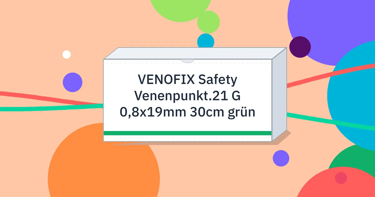 Symbolbild: Packung mit der Aufschrift VENOFIX Safety Venenpunkt.21 G 0,8x19mm 30cm grün (PZN 19352167) – Verfügbarkeit und Bezug in Apotheken in Frankfurt am Main
