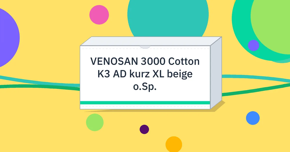 Symbolbild: Packung mit der Aufschrift VENOSAN 3000 Cotton K3 AD kurz XL beige o.Sp. (PZN 14421722) – Verfügbarkeit und Bezug in Apotheken in Frankfurt am Main