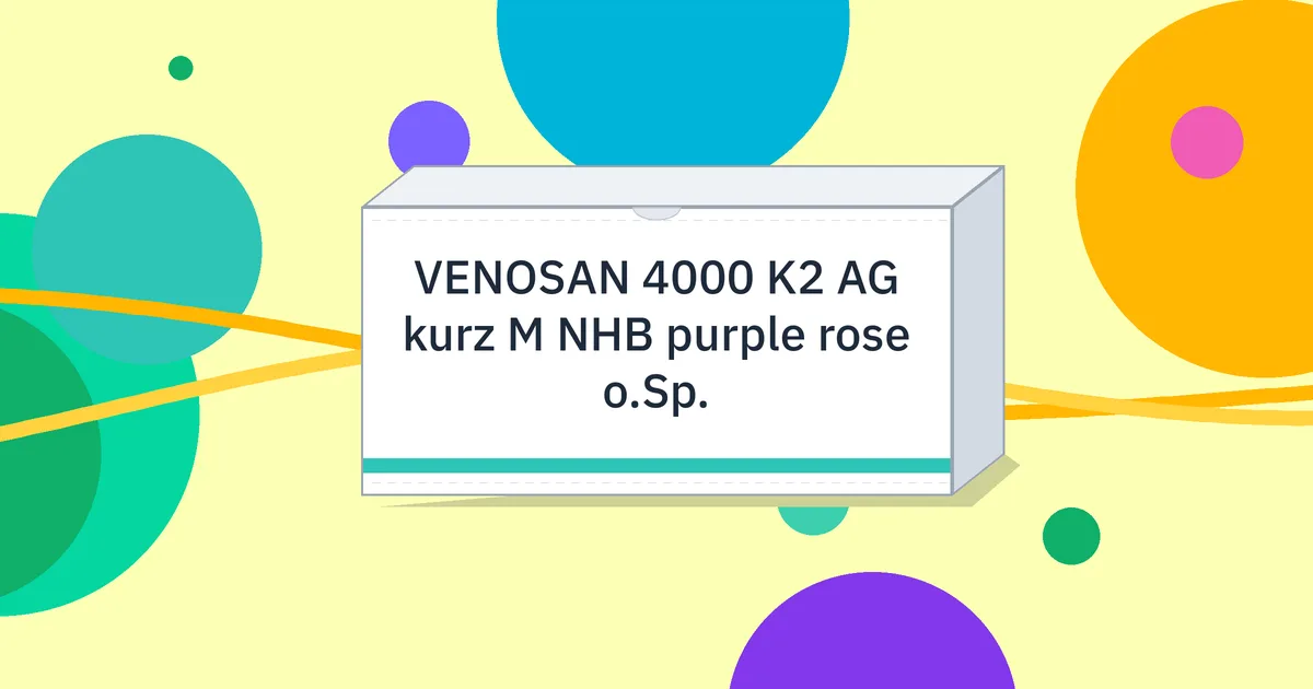 Symbolbild: Packung mit der Aufschrift VENOSAN 4000 K2 AG kurz M NHB purple rose o.Sp. (PZN 18848067) – Verfügbarkeit und Bezug in Apotheken in Frankfurt am Main