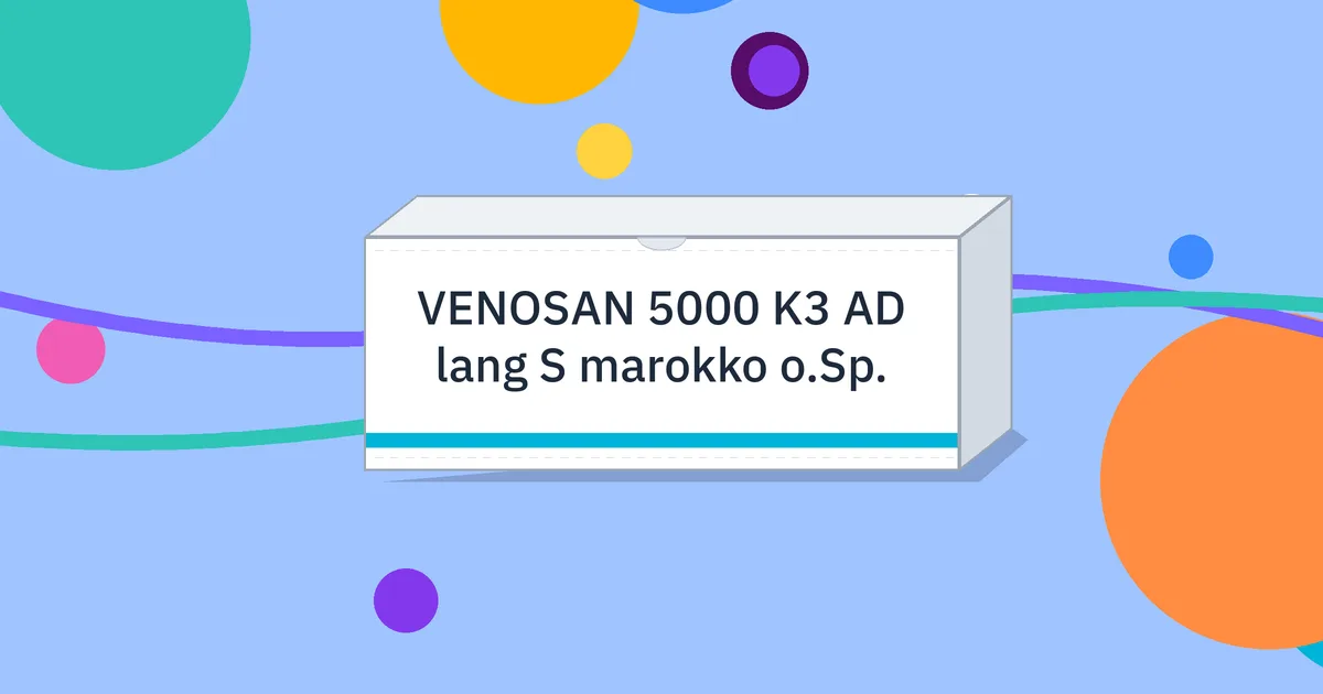 Symbolbild: Packung mit der Aufschrift VENOSAN 5000 K3 AD lang S marokko o.Sp. (PZN 14432306) – Verfügbarkeit und Bezug in Apotheken in Frankfurt am Main