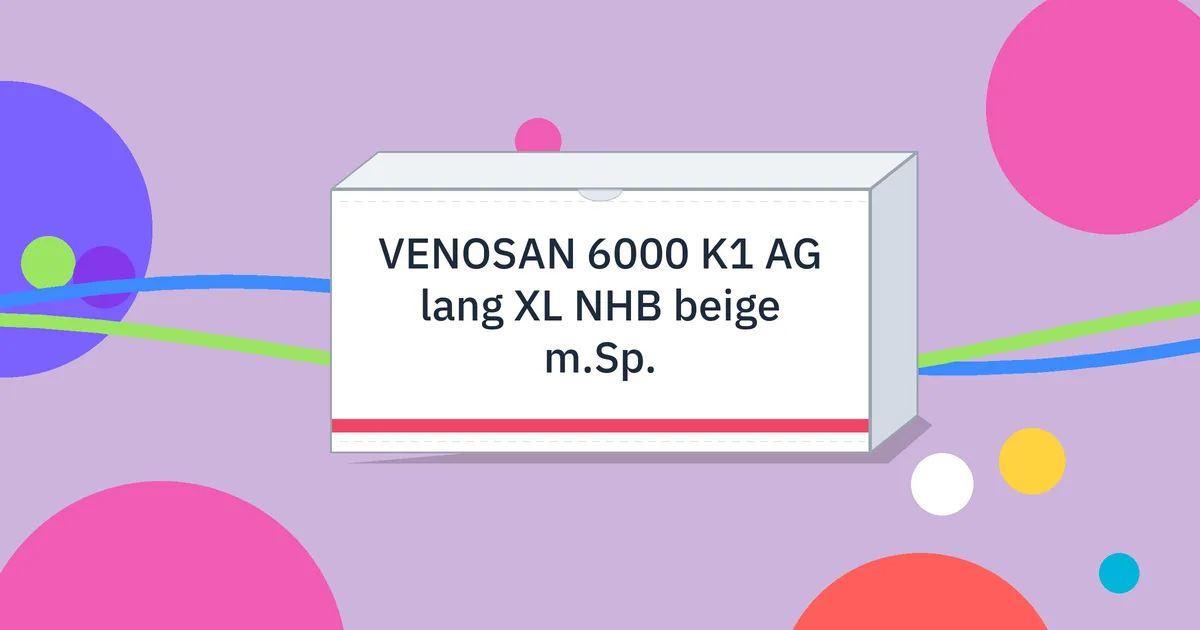 Symbolbild: Packung mit der Aufschrift VENOSAN 6000 K1 AG lang XL NHB beige m.Sp. (PZN 17171591) – Verfügbarkeit und Bezug in Apotheken in Frankfurt am Main