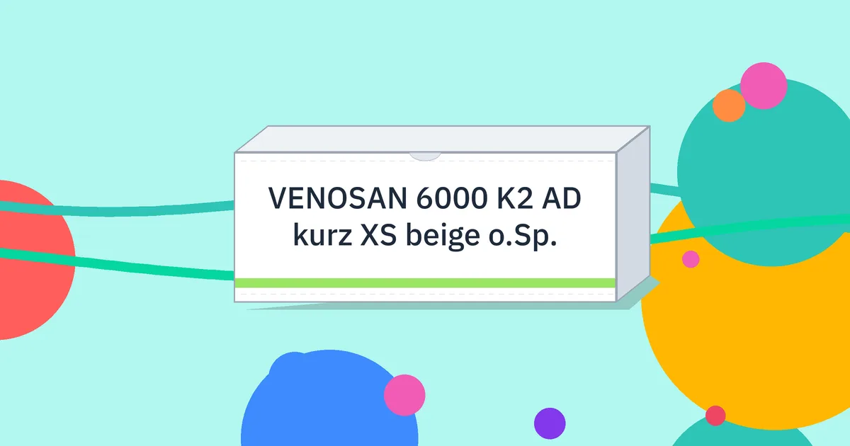 Symbolbild: Packung mit der Aufschrift VENOSAN 6000 K2 AD kurz XS beige o.Sp. (PZN 17172188) – Verfügbarkeit und Bezug in Apotheken in Frankfurt am Main