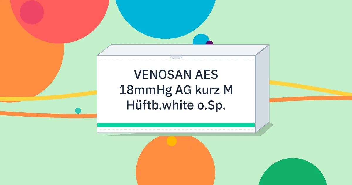 Symbolbild: Packung mit der Aufschrift VENOSAN AES 18mmHg AG kurz M Hüftb.white o.Sp. (PZN 15323387) – Verfügbarkeit und Bezug in Apotheken in Frankfurt am Main