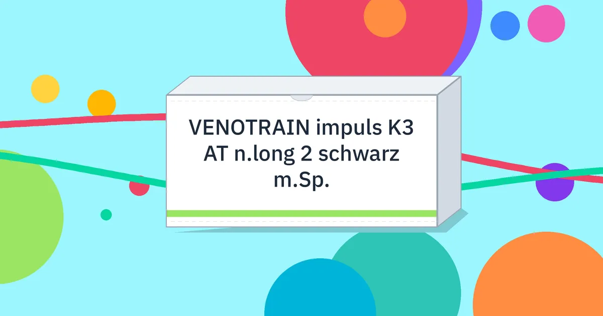 Symbolbild: Packung mit der Aufschrift VENOTRAIN impuls K3 AT n.long 2 schwarz m.Sp. (PZN 19356188) – Verfügbarkeit und Bezug in Apotheken in Frankfurt am Main