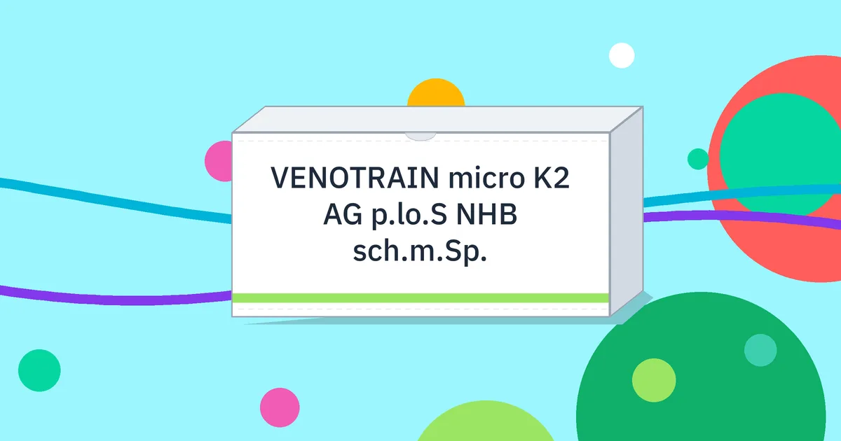 Symbolbild: Packung mit der Aufschrift VENOTRAIN micro K2 AG p.lo.S NHB sch.m.Sp. (PZN 02359403) – Verfügbarkeit und Bezug in Apotheken in Frankfurt am Main