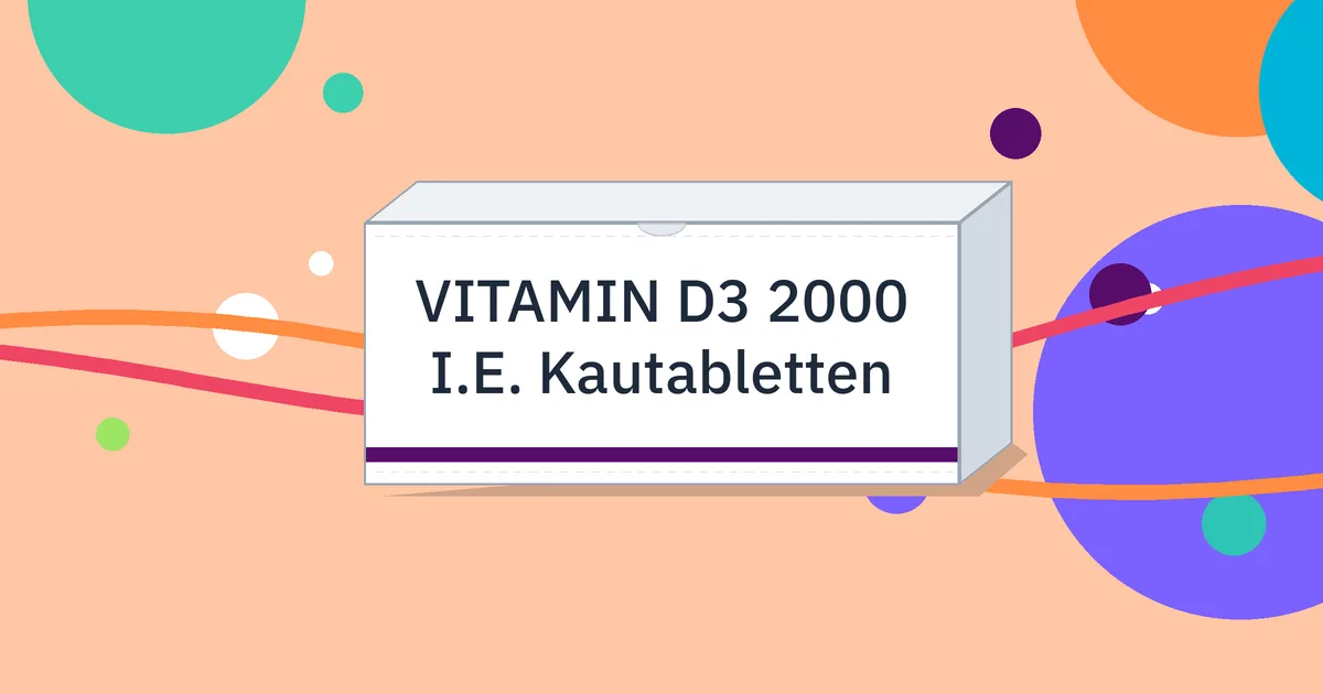 Symbolbild: Packung mit der Aufschrift VITAMIN D3 2000 I.E. Kautabletten (PZN 11714375) – Verfügbarkeit und Bezug in Apotheken in Frankfurt am Main