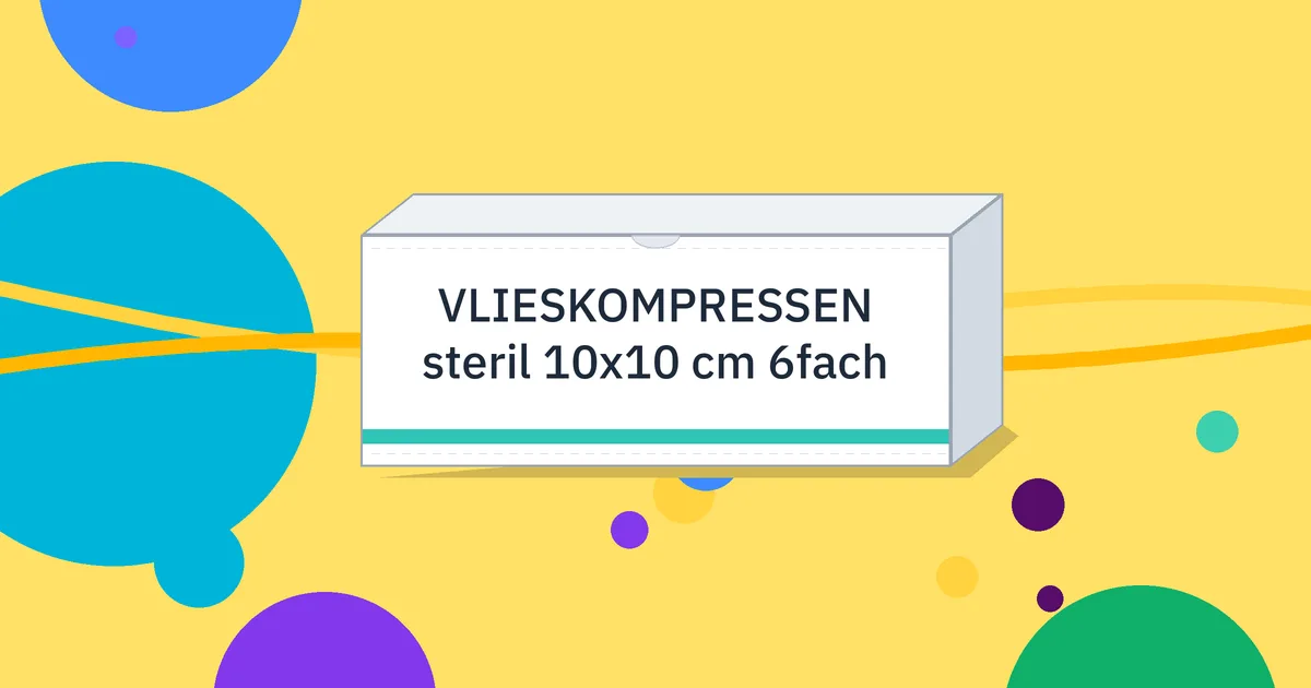 Symbolbild: Packung mit der Aufschrift VLIESKOMPRESSEN steril 10x10 cm 6fach (PZN 12350685) – Verfügbarkeit und Bezug in Apotheken in Frankfurt am Main