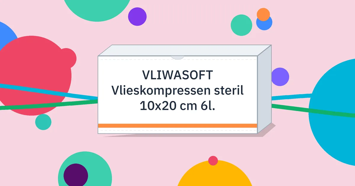 Symbolbild: Packung mit der Aufschrift VLIWASOFT Vlieskompressen steril 10x20 cm 6l. (PZN 15660021) – Verfügbarkeit und Bezug in Apotheken in Frankfurt am Main