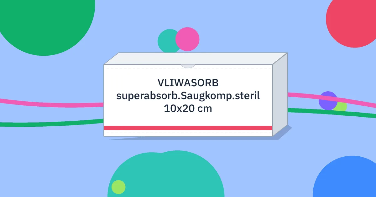 Symbolbild: Packung mit der Aufschrift VLIWASORB superabsorb.Saugkomp.steril 10x20 cm (PZN 13541393) – Verfügbarkeit und Bezug in Apotheken in Frankfurt am Main