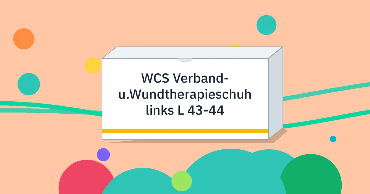 Symbolbild: Packung mit der Aufschrift WCS Verband-u.Wundtherapieschuh links L 43-44 (PZN 16629645) – Verfügbarkeit und Bezug in Apotheken in Frankfurt am Main
