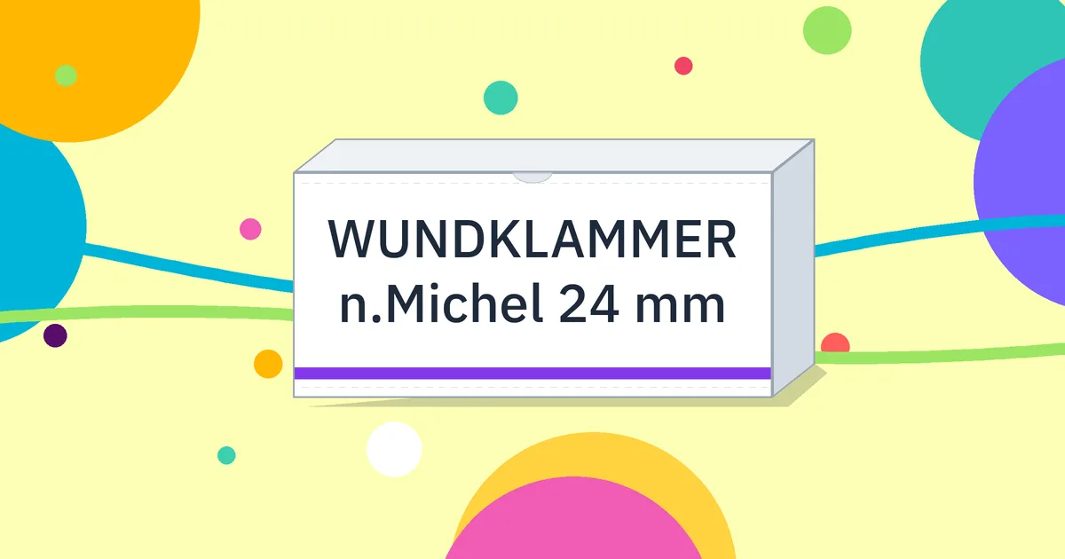 Symbolbild: Packung mit der Aufschrift WUNDKLAMMER n.Michel 24 mm (PZN 02446734) – Verfügbarkeit und Bezug in Apotheken in Frankfurt am Main