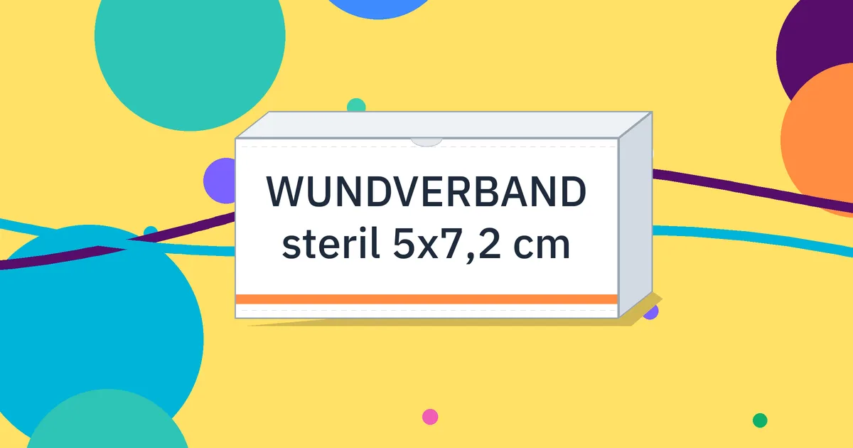 Symbolbild: Packung mit der Aufschrift WUNDVERBAND steril 5x7,2 cm (PZN 00466827) – Verfügbarkeit und Bezug in Apotheken in Frankfurt am Main