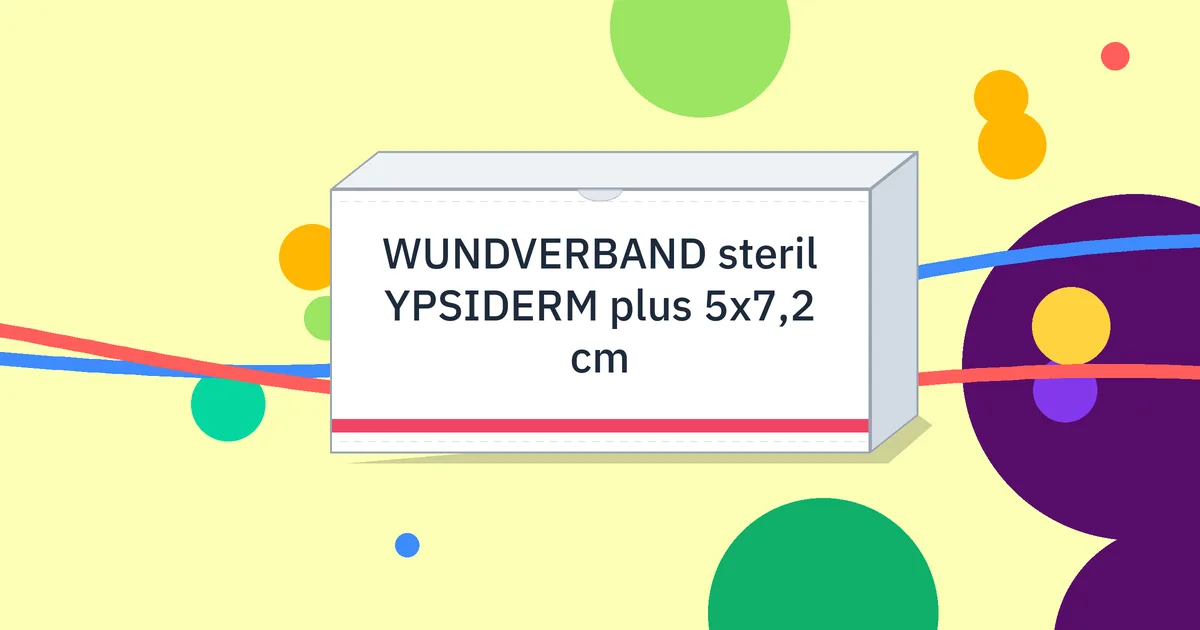 Symbolbild: Packung mit der Aufschrift WUNDVERBAND steril YPSIDERM plus 5x7,2 cm (PZN 02403334) – Verfügbarkeit und Bezug in Apotheken in Frankfurt am Main